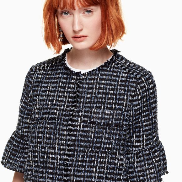 kate spade | Jackets & Coats | Kate Spade Flounce Sleeve Tweed Jacket ...